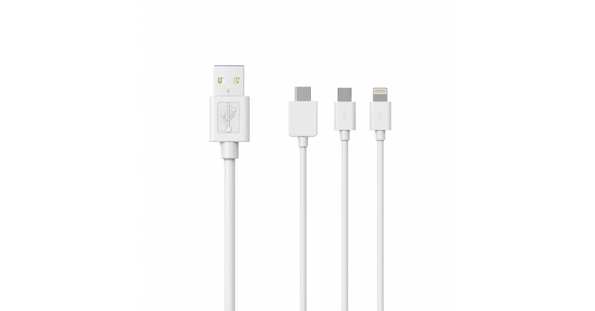 Multi oplader kabel Lightning, MicroUSB og USB-C Sinox